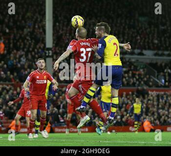 Arsenal's Mathieu Debuchy scoring his sides opening goal during the ...