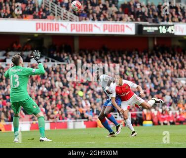 Arsenal's Alexis Sanchez scoring his sides third goal during the ...