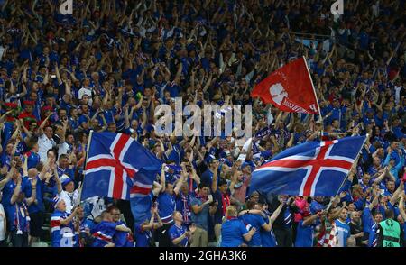 Iceland fans celebrate the point during the UEFA European Championship ...