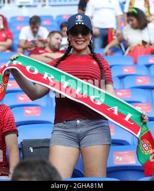 Portugal fan in shows her scarf during the UEFA European Championship ...