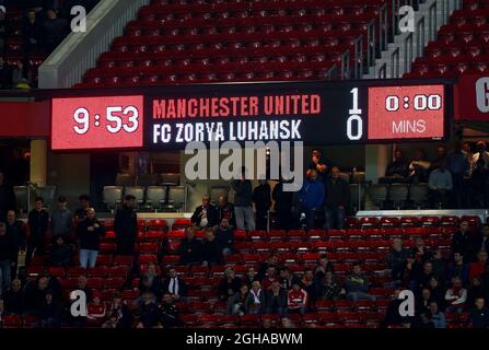 The scoreboard at full time 0-2 during the Manchester City v Bayer 04 ...