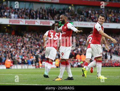 Arsenal's Alexandre Lacazette celebrates scoring his sides second goal ...