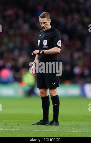 Referee Craig Pawson during the Carabao Cup final at Wembley Stadium ...