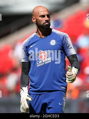 Willy Caballero of Chelsea warms up during the Premier League match at ...