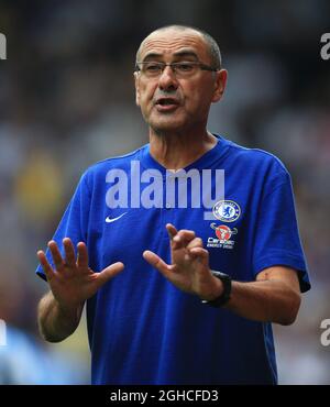 Chelsea manager Maurizio Sarri gestures on the touchline during the ...