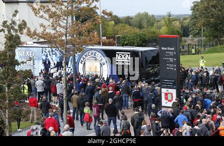 The Manchester City team coach arrives without incident before the ...