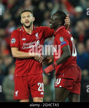 Liverpool's Sadio Mane celebrates after scoring his side's third goal ...