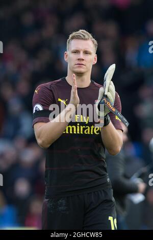 Bernd Leno of Arsenal applauds the fans at the final whistle during the ...