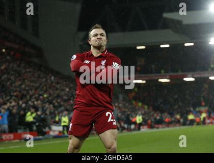 Xherdan Shaqiri of Liverpool celebrate scoring the second goal during ...