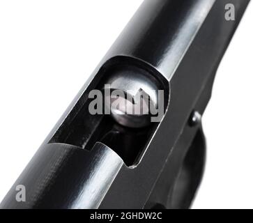Empty chamber on a semi automatic handgun isolated on white Stock Photo ...