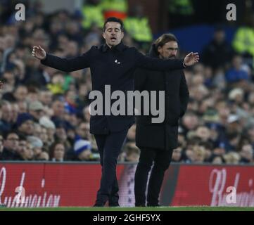 Everton manager Marco Silva throws the ball back onto the pitch during ...