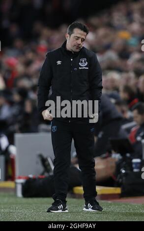 Marco Silva manager of Everton dejected during the Premier League match ...