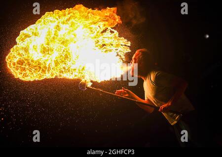 Fire Breathing Performance Stock Photo - Alamy