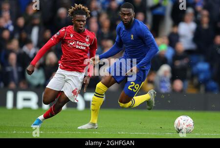 Nottingham ForestÕs Alex Mighten is challenged by ChelseaÕs Emerson ...