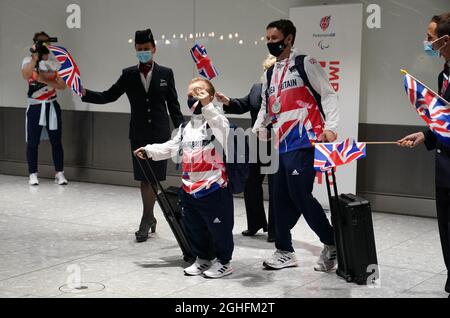 Great Britain's Krysten Coombs arrives at Heathrow Airport in London ...