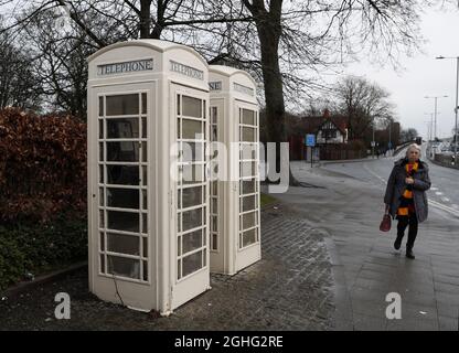 White telephone boxes of the Kingston upon Hull Telephone company Stock ...