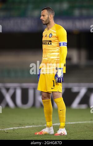 Inter's Slovenian goalkeeper Samir Handanovic looks during the Serie A ...