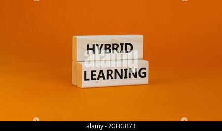 Hybrid learning symbol. Concept word Hybrid learning on wooden blocks ...