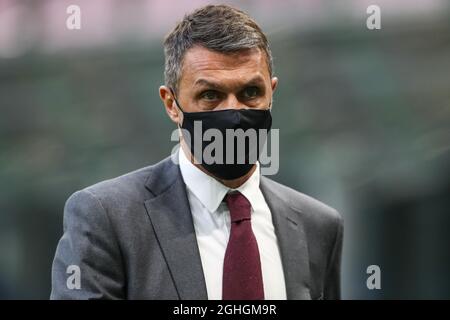 Paolo Maldini of AC Milan wearing a face mask after breaking his nose ...