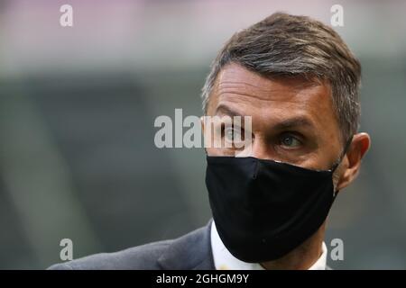 Paolo Maldini of AC Milan wearing a face mask after breaking his nose ...