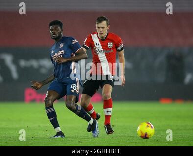 James Ward-Prowse of Southampton tussles with Thomas Partey of Arsenal ...