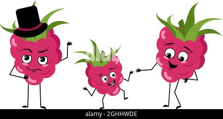 Cute raspberry characters with happy emotions and smile face Stock ...
