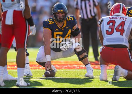 West Virginia offensive lineman Zach Frazier answers questions from ...