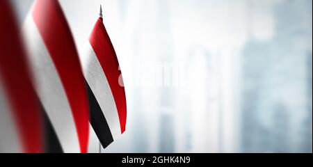 Yemen flag on the reception desk in the lobby of the hotel Stock Photo ...