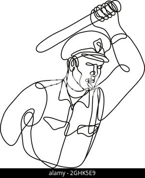 continuous single line drawing of police officer, line art vector ...