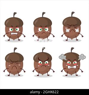 Acorn cartoon character with various angry expressions. Vector ...
