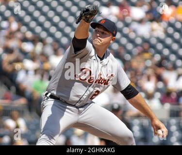 Detroit Tigers pitcher Tarik Skubal throws against the Texas Rangers in ...