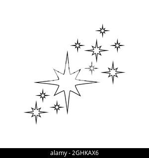 Outline star sparkles and twinkles isolated on white background. Bright flash, shiny glow ...