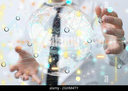 A 3D rendered futuristic globe hovering between man's hands Stock Photo ...