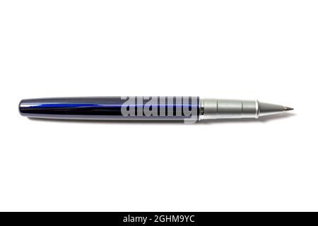 Blue ballpoint pen on a white background. Note pen Stock Photo - Alamy