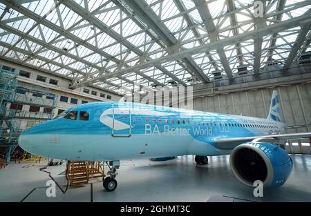 A view of an Airbus A320neo at Heathrow Airport with BA Better World ...