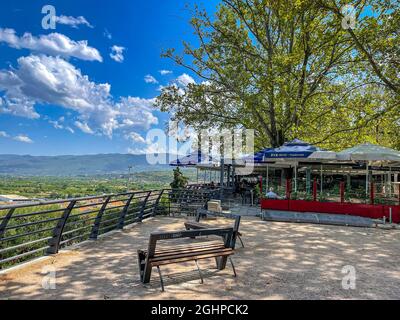 View of the parks of Veria City, Greece. Walking along the pedestrian ...