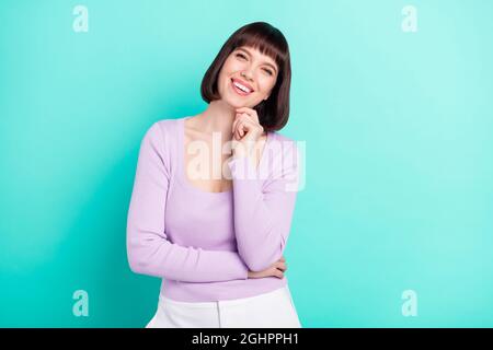 Photo portrait of funky girl laughing in red fancy printed dress ...