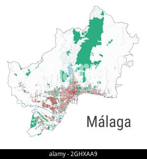 Detailed map poster of Malaga city administrative area. Cityscape ...