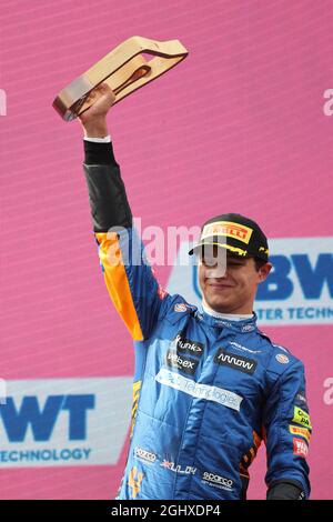 Lando Norris (GBR) McLaren celebrates his pole position in Sprint ...