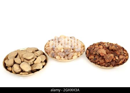 Gold frankincense and myrrh in bowls. Symbolic gifts in the Christian ...