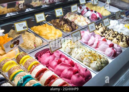 Barcelona, Spain, 2018. Ice cream shop in Barcelona, Spain Stock Photo ...