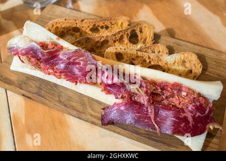 Igualada, Spain, February 2019. Appetizer severed at Somiatruites ...