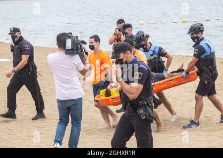 Rescue services; police, firefighter, lifeguards... carrying out rescue ...
