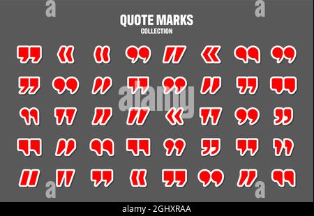 Quotation marks vector collection. Red quotes icon. Colorful stickers ...