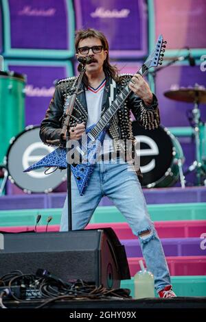 Rivers Cuomo of Weezer during the Hella Mega tour at Wrigley Field on ...