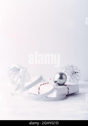 Simple Christmas decoration. Bright wooden background. Copy space Stock ...