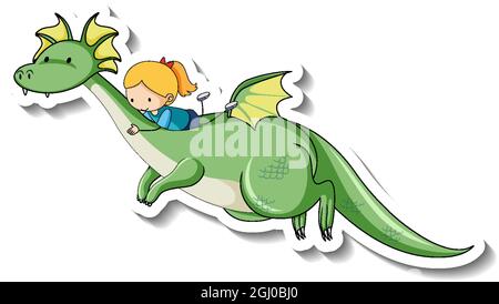 Little girl riding a dragon cartoon character illustration Stock Vector ...