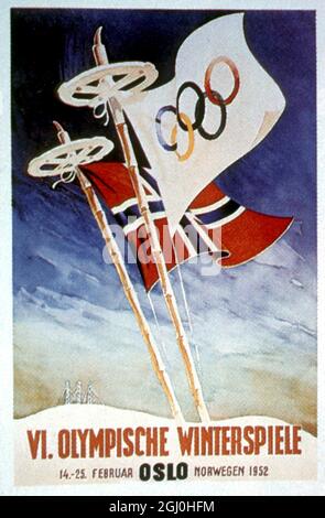 Oslo Winter Olympics 1952. The Olympic fire at Bislett Stadium. Flame ...
