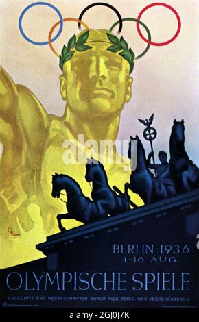 Olympic Games, 1-16 August 1936, Berlin Germany poster designed by ...