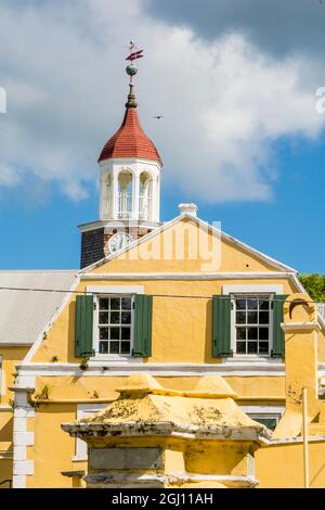 Historic steeple building downtown Christiansted, St. Croix, US Virgin ...